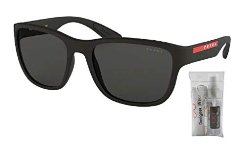 Prada PS01US ACTIVE DG05S0 55M Black Rubber/Grey Pillow Sunglasses For Men For Women + BUNDLE with Designer iWear Eyewear Kit