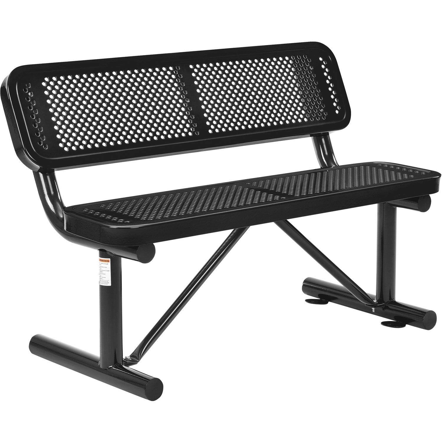 Global Industrial 48" L Outdoor Steel Bench with Backrest, Perforated Metal, Black