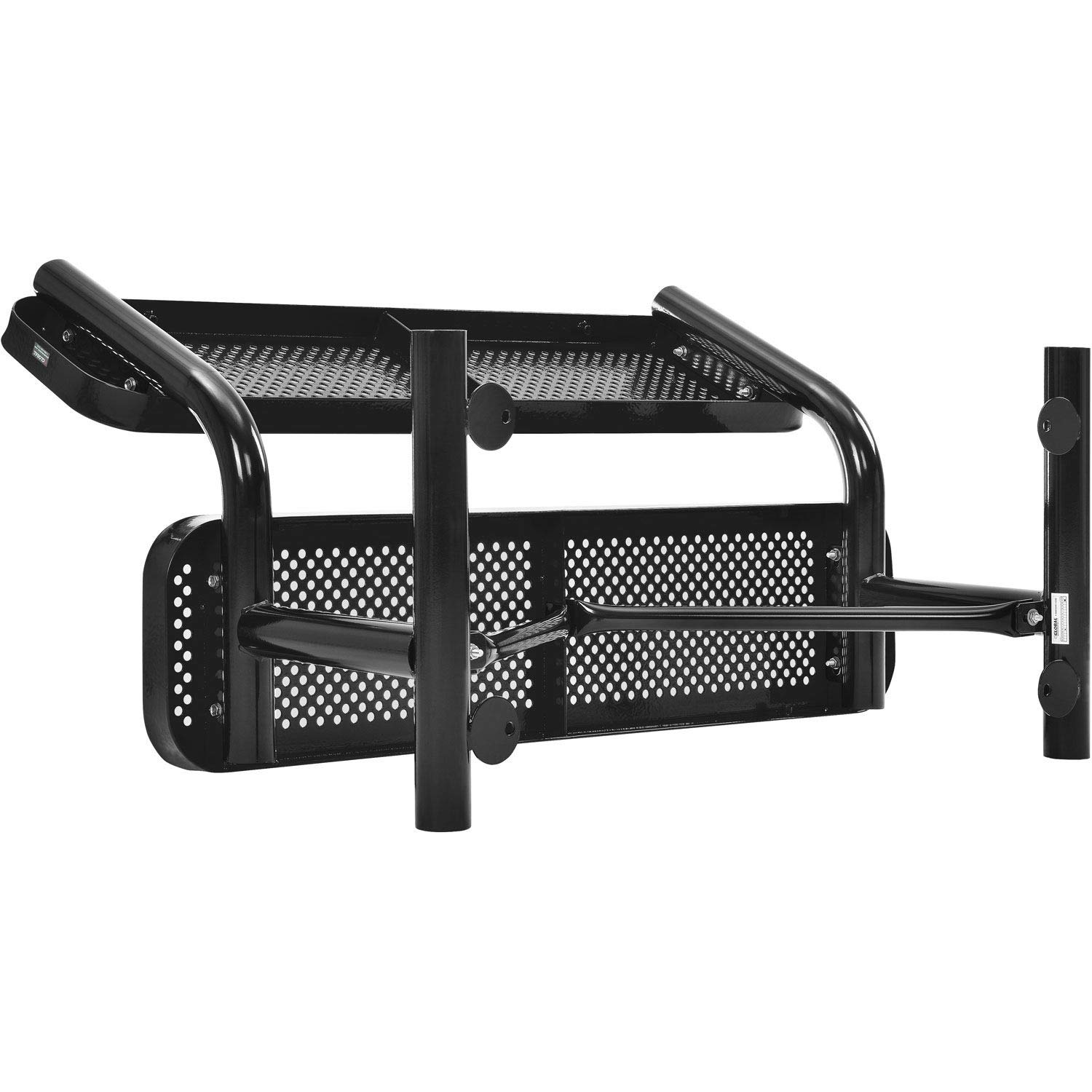 Global Industrial 48" L Outdoor Steel Bench with Backrest, Perforated Metal, Black