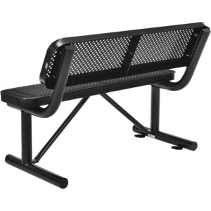 Global Industrial 48" L Outdoor Steel Bench with Backrest, Perforated Metal, Black