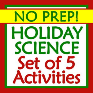 holiday christmas science activity set of 5 no prep stations: hypothesis & variables review, reindeer comparative anatomy, periodic table, and more!