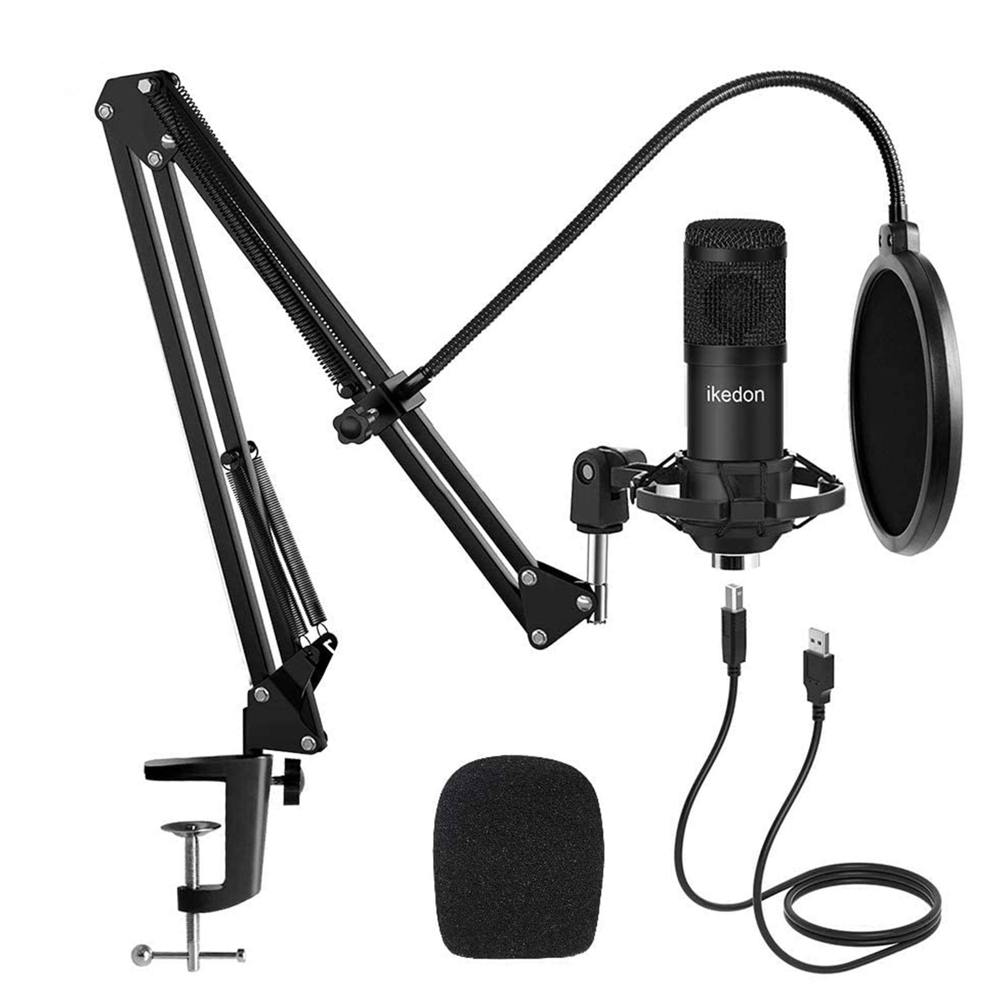 ikedon Studio USB Condenser Microphone, Professional 192kHz/24bit Cardioid Recording Microphone, Plug&Play Computer Microphone Kit with Scissor Arm, Streaming Mic for Podcasting YouTube Gaming -S663