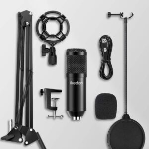 ikedon Studio USB Condenser Microphone, Professional 192kHz/24bit Cardioid Recording Microphone, Plug&Play Computer Microphone Kit with Scissor Arm, Streaming Mic for Podcasting YouTube Gaming -S663