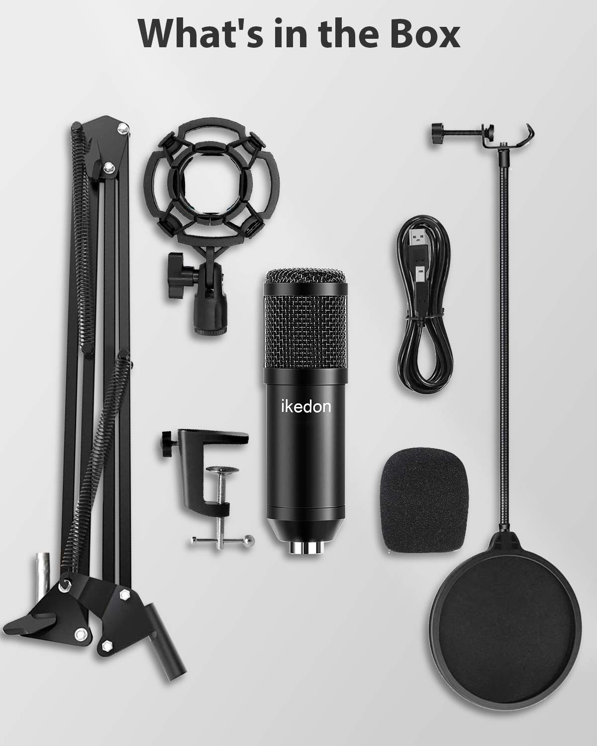 ikedon Studio USB Condenser Microphone, Professional 192kHz/24bit Cardioid Recording Microphone, Plug&Play Computer Microphone Kit with Scissor Arm, Streaming Mic for Podcasting YouTube Gaming -S663