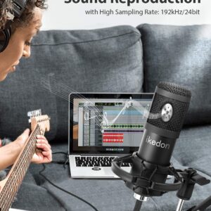 ikedon Studio USB Condenser Microphone, Professional 192kHz/24bit Cardioid Recording Microphone, Plug&Play Computer Microphone Kit with Scissor Arm, Streaming Mic for Podcasting YouTube Gaming -S663