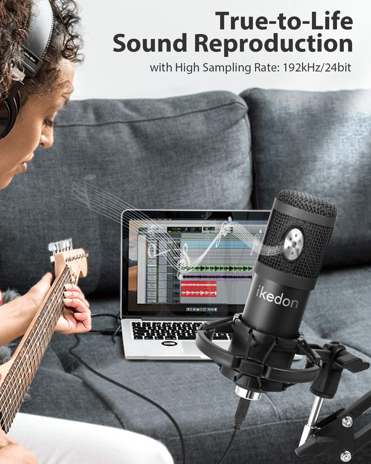 ikedon Studio USB Condenser Microphone, Professional 192kHz/24bit Cardioid Recording Microphone, Plug&Play Computer Microphone Kit with Scissor Arm, Streaming Mic for Podcasting YouTube Gaming -S663