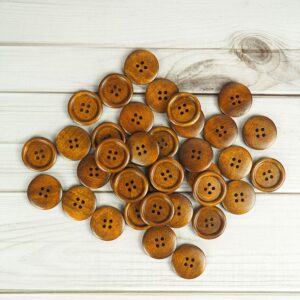 50 Pcs 1 inch Wooden Buttons, 25mm Premium Buttons for Sewing Craft Clothing, Brown Color, Natural Chestnut Made, 4 Hole