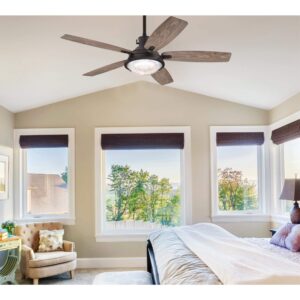 Westinghouse Lighting 7226700 Crescent Cove, Vintage Industrial LED Ceiling Fan with Light and Remote Control, 52 Inch, Oil Rubbed Bronze Finish, Clear Prismatic Glass