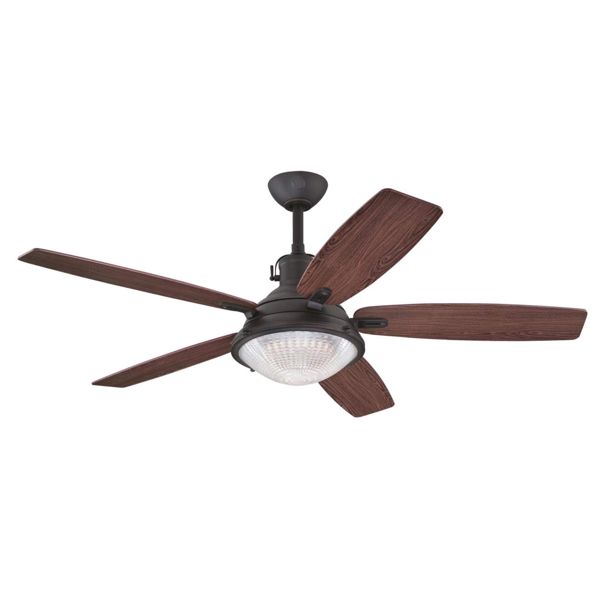 Westinghouse Lighting 7226700 Crescent Cove, Vintage Industrial LED Ceiling Fan with Light and Remote Control, 52 Inch, Oil Rubbed Bronze Finish, Clear Prismatic Glass