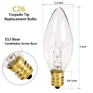 25 Pack Clear Torpedo Tip Replacement Bulbs, Replacement Light Bulbs for Electric Candle Lamps, Window Candles, Chandeliers- Clear Incandescent E12 Candelabra Base Light Bulbs- 120V 7 Watts Bulbs