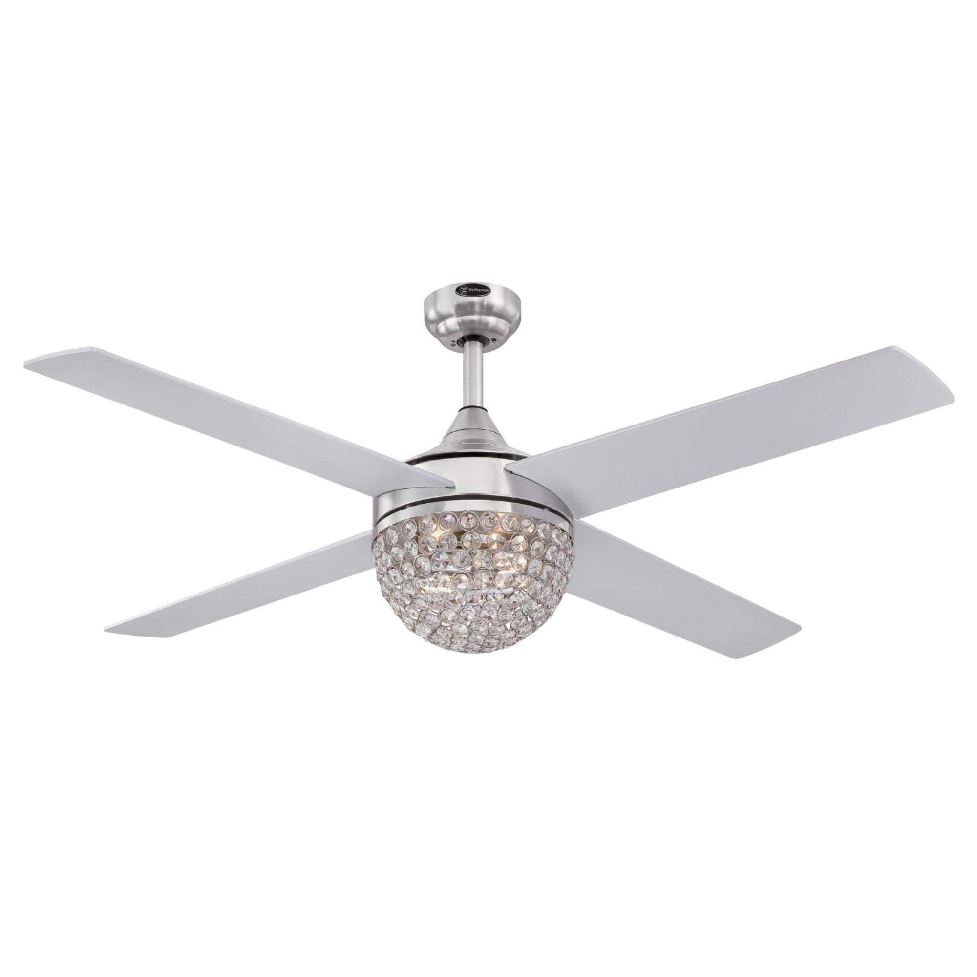 Westinghouse Lighting 7226200 Kelcie, Contemporary LED Ceiling Fan with Light and Remote Control, 52 Inch, White Finish, Crystal Jewel Shade