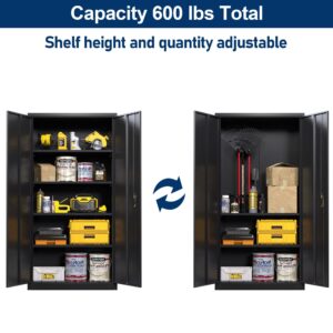 Aobabo Metal Garage Storage Cabinet , 72"Hx 18"D x 36"W Lockable Steel Storage Cabinet with 2 Doors and 4 Adjustable Shelves,Black Steel Cabinet for Garage Office School Home Storage,Assembly Required