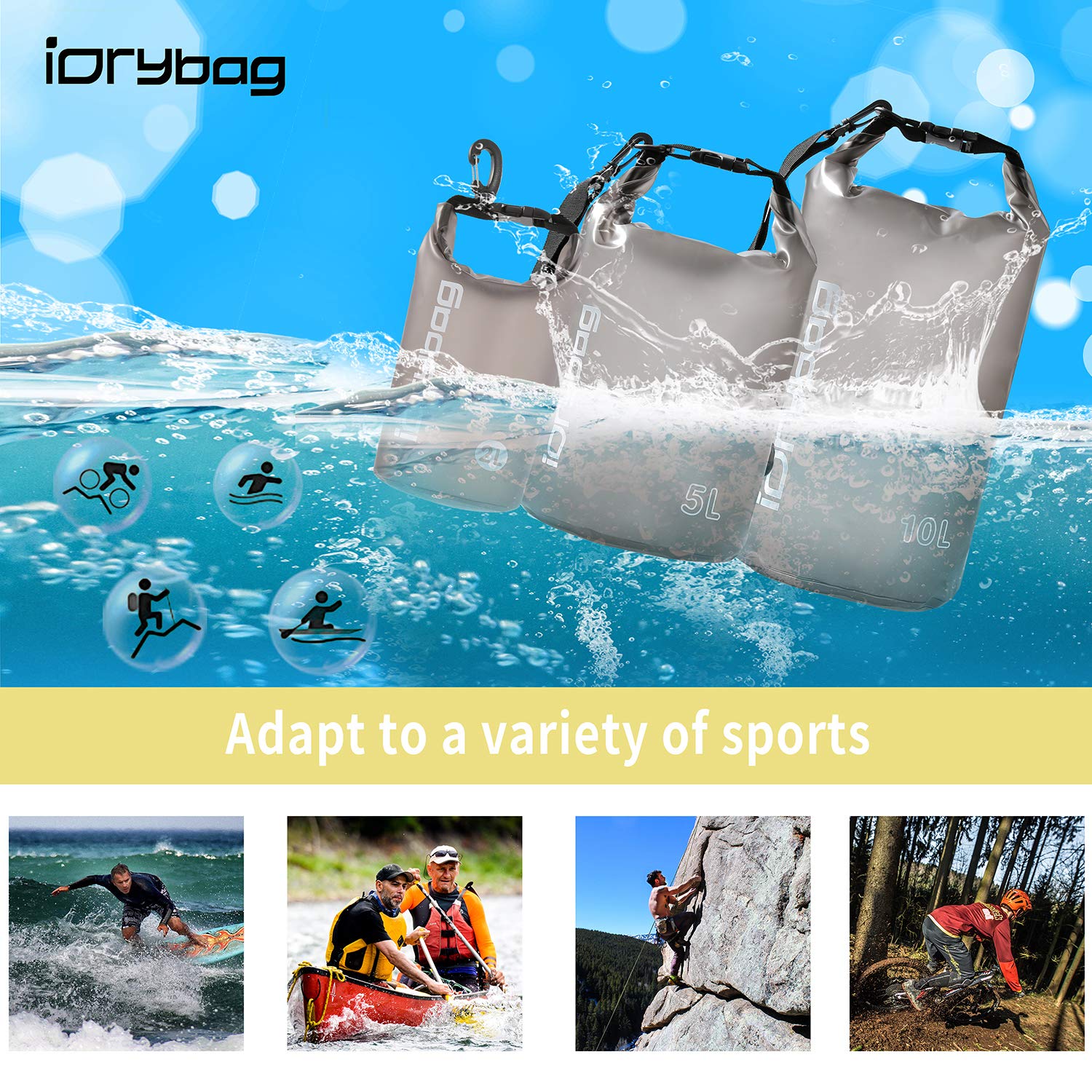 IDRYBAG Clear Dry Bag Waterproof Floating 2L/5L/10L/15L/20L, Lightweight Dry Sack Water Sports, Marine Waterproof Bag Roll Top for Kayaking, Boating, Canoeing, Swimming, Hiking, Camping, Rafting