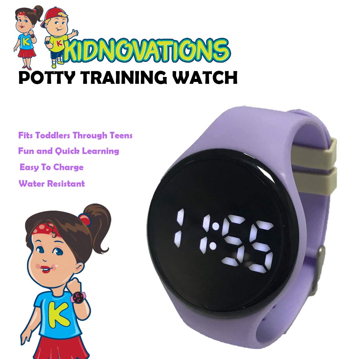 Kidnovations USA Premium Potty Training Watch – Flashing Lights, Multiple Alarm Modes with a Discreet Mode I Rechargeable, Water Resistant, Kids, Toddlers, Boys & Girls Potty Training Reminder Watch