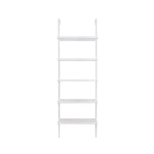 Nathan James 65506 Theo 5-Shelf White Modern Bookcase, Open Wall Mount Ladder Bookshelf with Industrial White Metal Frame, White