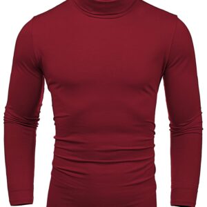 LecGee Men's Casual Slim Fit Lightweight Long Sleeve Pullover Top Thermal Turtleneck T-Shirt Wine Red