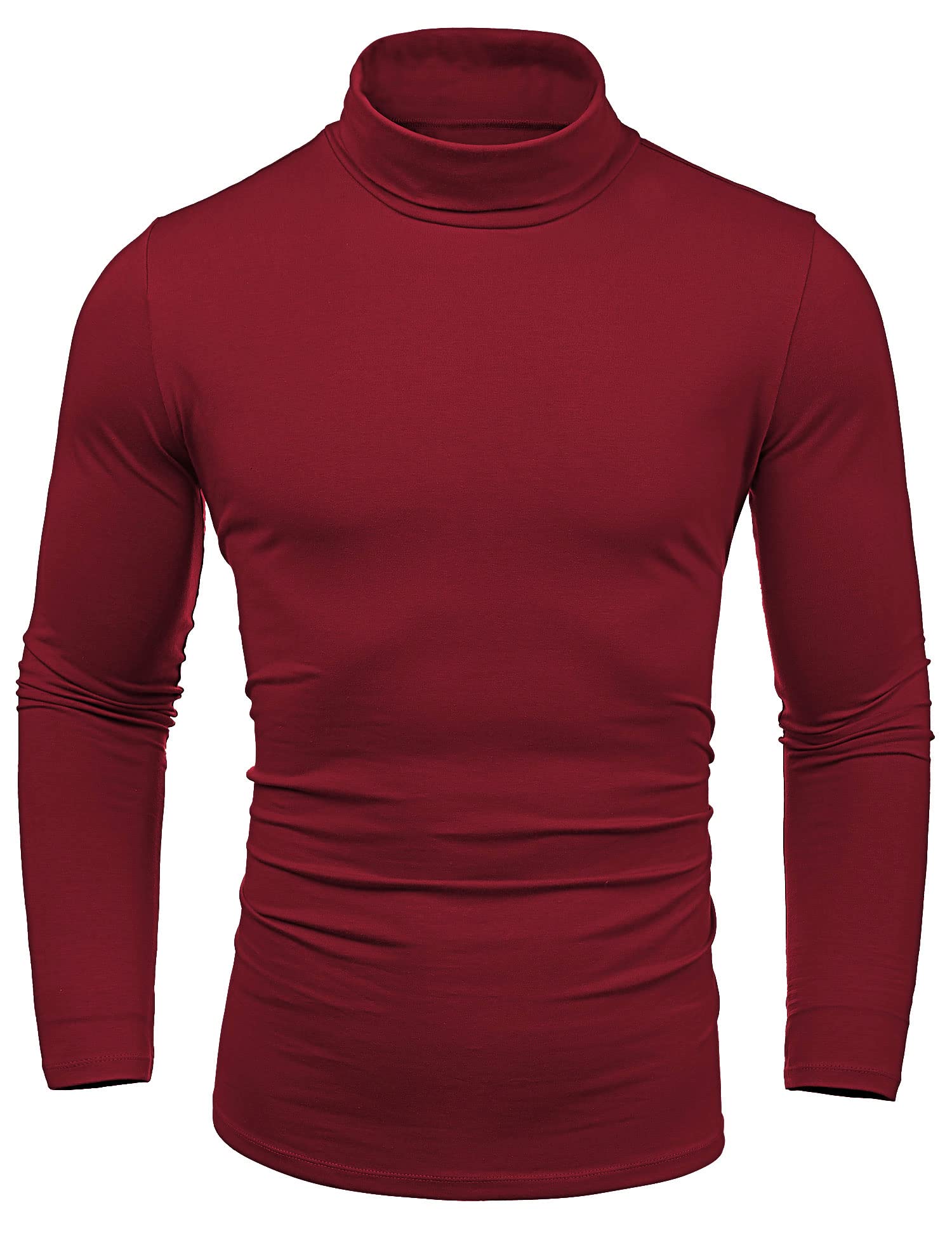 LecGee Men's Casual Slim Fit Lightweight Long Sleeve Pullover Top Thermal Turtleneck T-Shirt Wine Red