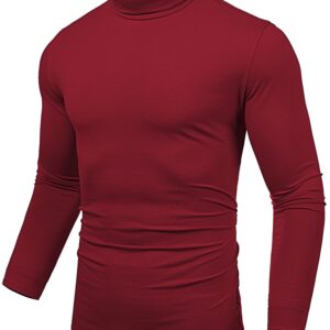 LecGee Men's Casual Slim Fit Lightweight Long Sleeve Pullover Top Thermal Turtleneck T-Shirt Wine Red