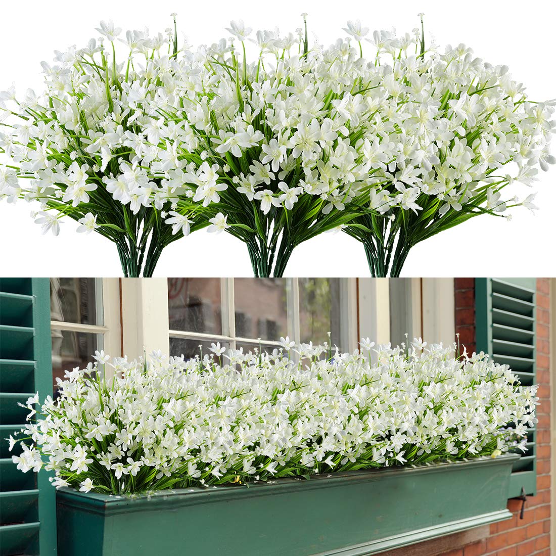 HAPLIA 8 Bundles Artificial Daffodils Flowers, Fake Artificial Greenery UV Resistant No Fade Faux Plastic Plants for Wedding Bridle Bouquet Indoor Outdoor Home Garden Kitchen Office Table Vase (White)