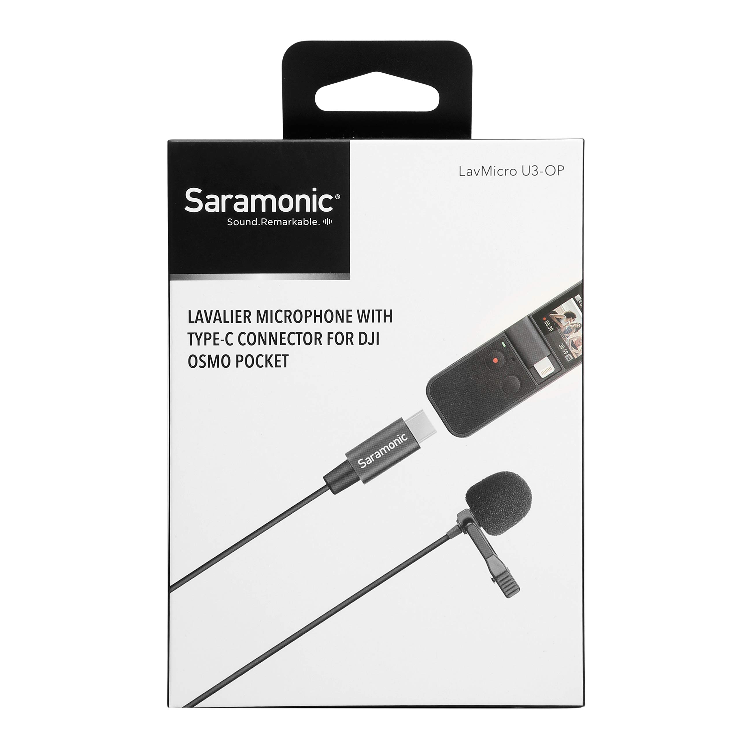 Saramonic Compact Clip-On Omnidirectional Lavalier Microphone Designed for DJI Osmo Pocket & DJI Pocket 2 with 6.6' (2m) Cable & USB-C Connector (LavMicro U3-OP), Black, LAVMICROU3-OP