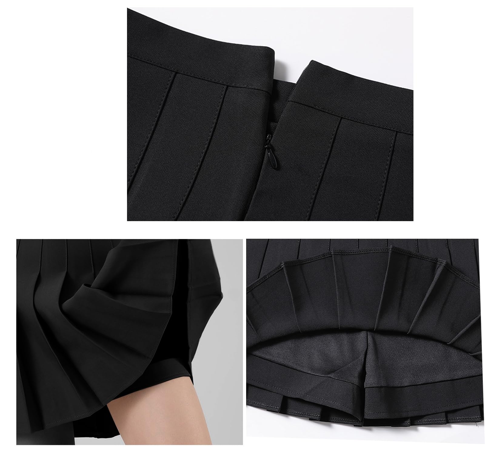 Women Girls 2023 high Waisted Pleated Skater Tennis School Skirt Uniform Skirts A-Black