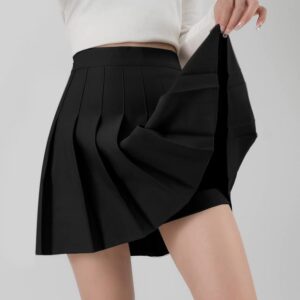 Women Girls 2023 high Waisted Pleated Skater Tennis School Skirt Uniform Skirts A-Black