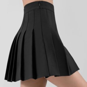 Women Girls 2023 high Waisted Pleated Skater Tennis School Skirt Uniform Skirts A-Black