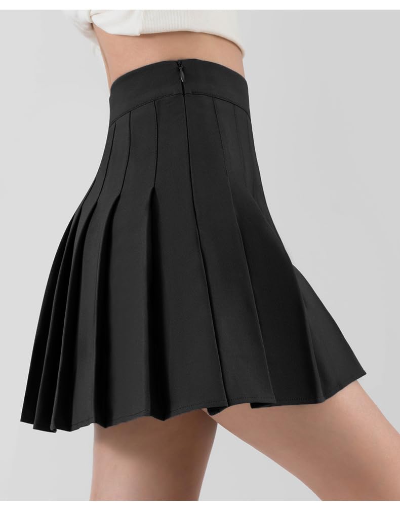 Women Girls 2023 high Waisted Pleated Skater Tennis School Skirt Uniform Skirts A-Black