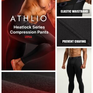 ATHLIO Men's Thermal Compression Pants, Athletic Running Tights & Sports Leggings, Wintergear Base Layer Bottoms, 3pack Thermal Pants Black/Black/Black, Large