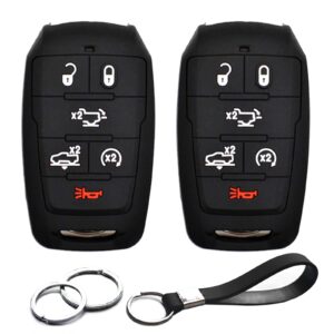 infipar 2pcs compatible with ram 1500 6 buttons black key fob cover case key chain protector keyless remote fit ram 1500 truck pickup only for push button start