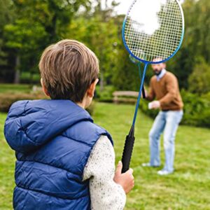 HIRALIY Badminton Rackets Set of 4 for Outdoor Backyards Games, Including 4 Rackets, 12 Nylon Shuttlecocks, 4 Replacement Grip Tapes (Blue)