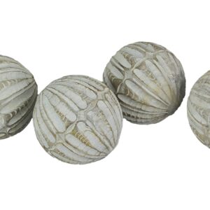 Things2Die4 Weathered Whitewashed Hand Carved Wooden Decor Balls Set of 4