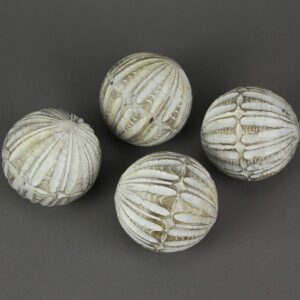 Things2Die4 Weathered Whitewashed Hand Carved Wooden Decor Balls Set of 4