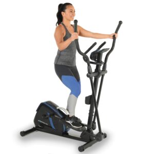 exerpeutic magnetic flywheel elliptical trainer machine for home gym with natural elliptical motion, bluetooth mycloudfitness tracking and pulse rate grips, black blue