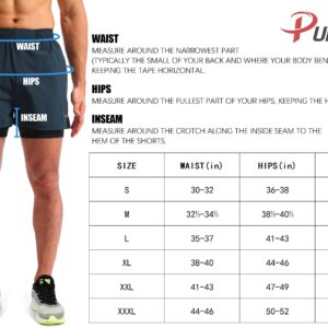 Pudolla Men’s 2 in 1 Running Shorts 5" Quick Dry Gym Athletic Workout Shorts for Men with Phone Pockets(Black Medium)