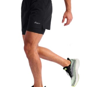 Pudolla Men’s 2 in 1 Running Shorts 5" Quick Dry Gym Athletic Workout Shorts for Men with Phone Pockets(Black Medium)