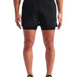 Pudolla Men’s 2 in 1 Running Shorts 5" Quick Dry Gym Athletic Workout Shorts for Men with Phone Pockets(Black Medium)