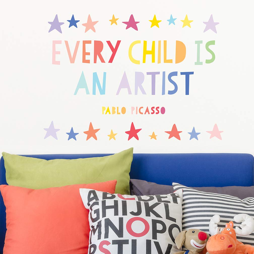 Paper Riot Co. Inspirational Wall Stickers "Every Child is an Artist" Positive Motivational Removable Adhesive Decals for Classroom Kids Room Nursery Bedroom Home Decor