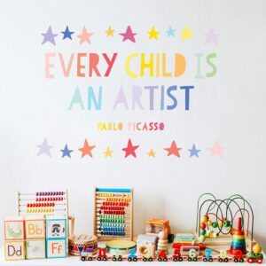 Paper Riot Co. Inspirational Wall Stickers "Every Child is an Artist" Positive Motivational Removable Adhesive Decals for Classroom Kids Room Nursery Bedroom Home Decor