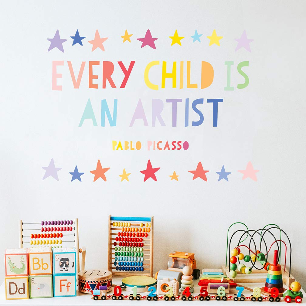 Paper Riot Co. Inspirational Wall Stickers "Every Child is an Artist" Positive Motivational Removable Adhesive Decals for Classroom Kids Room Nursery Bedroom Home Decor