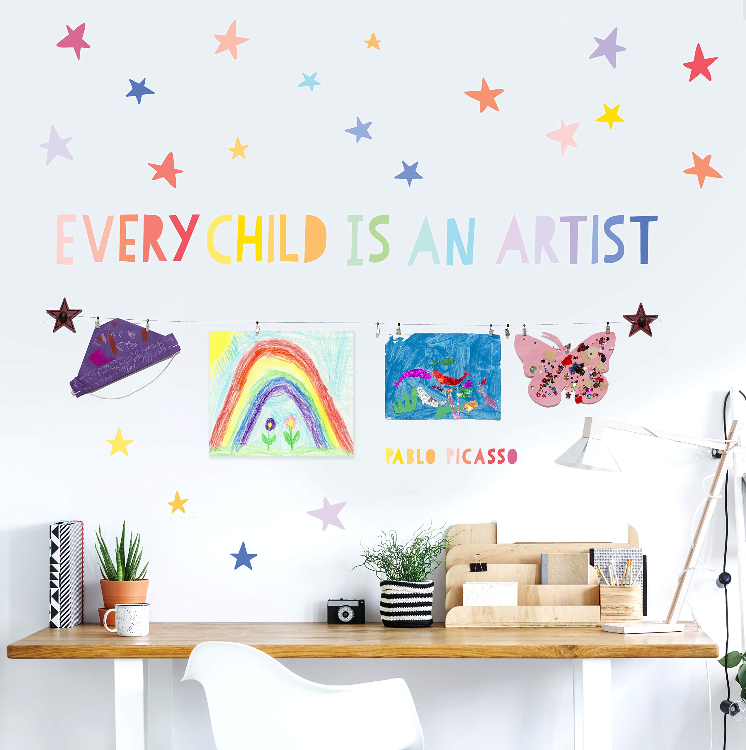 Paper Riot Co. Inspirational Wall Stickers "Every Child is an Artist" Positive Motivational Removable Adhesive Decals for Classroom Kids Room Nursery Bedroom Home Decor