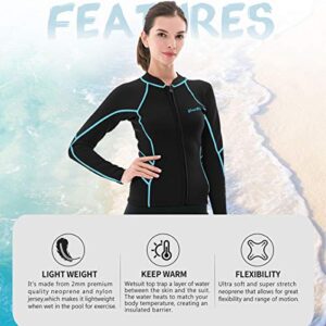 GoldFin Womens Wetsuit Top, 2mm Neoprene Wetsuit Jacket Ladies Long Sleeve for Water Aerobics Diving Surfing Kayaking (Update Black/Stripes, M)