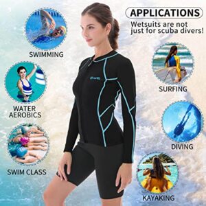 GoldFin Womens Wetsuit Top, 2mm Neoprene Wetsuit Jacket Ladies Long Sleeve for Water Aerobics Diving Surfing Kayaking (Update Black/Stripes, M)