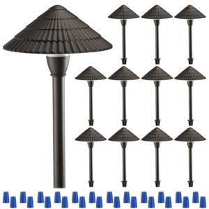 leonlite 12-pack led low voltage landscape lights, 3w cast-aluminum 12-24v pathway lights, 5000k daylight waterproof path lights, etl listed landscape lighting wired for yard lawn, bronze