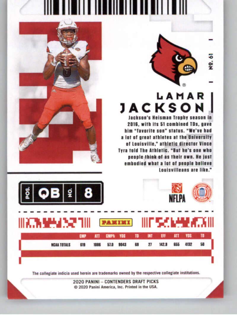 2020 Panini Contenders Draft Season Ticket #61 Lamar Jackson Louisville Cardinals Football Trading Card