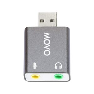 movo usb-ac1 3.5mm trrs microphone to usb 2.0 stereo digital audio converter - usb sound card adapter for computer or laptop - convert usb input to 3.5mm trrs headphone or mic jack