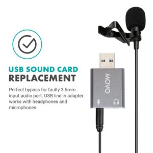 Movo USB-AC1 3.5mm TRRS Microphone to USB 2.0 Stereo Digital Audio Converter - USB Sound Card Adapter for Computer or Laptop - Convert USB Input to 3.5mm TRRS Headphone or Mic Jack