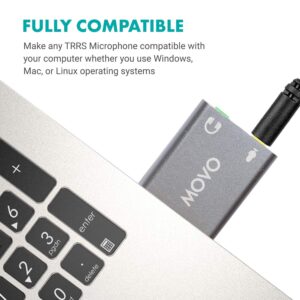 Movo USB-AC1 3.5mm TRRS Microphone to USB 2.0 Stereo Digital Audio Converter - USB Sound Card Adapter for Computer or Laptop - Convert USB Input to 3.5mm TRRS Headphone or Mic Jack