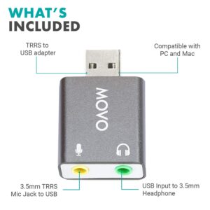 Movo USB-AC1 3.5mm TRRS Microphone to USB 2.0 Stereo Digital Audio Converter - USB Sound Card Adapter for Computer or Laptop - Convert USB Input to 3.5mm TRRS Headphone or Mic Jack