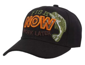 top headwear fisherman fish now work later baseball cap - black